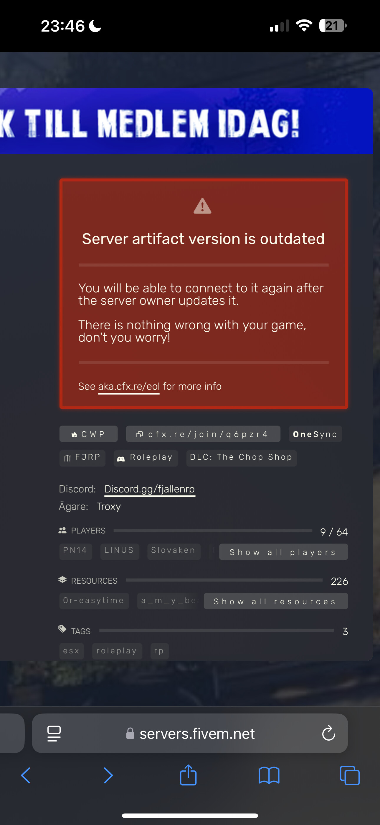 Server artifacts id outdated - Server Discussion - Cfx.re Community